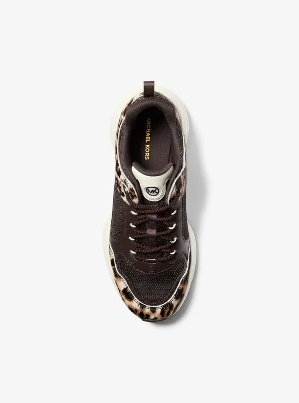 Michael Kors Bowie Leopard-print Calf Hair And Mesh Trainer In Size By