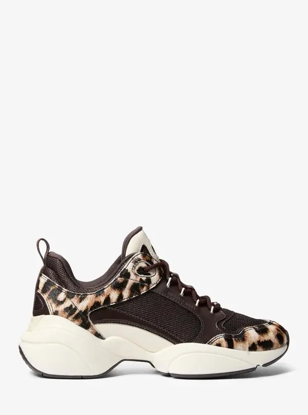 Michael Kors Bowie Leopard-print Calf Hair And Mesh Trainer In Size By