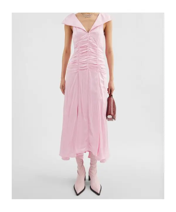 JIL SANDER V-neck Pleat-detailed Midi Dress