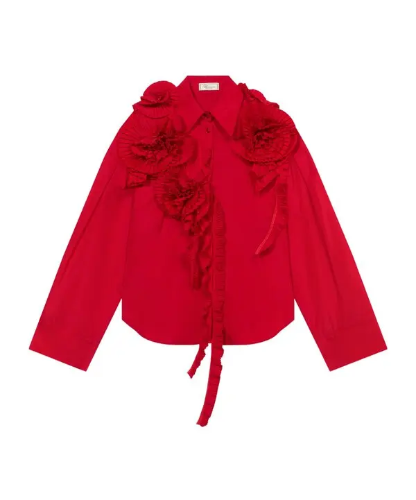 Blumarine Taffeta Shirt With 3d Roses