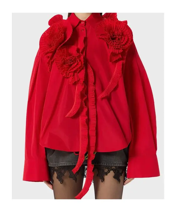 Blumarine Taffeta Shirt With 3d Roses