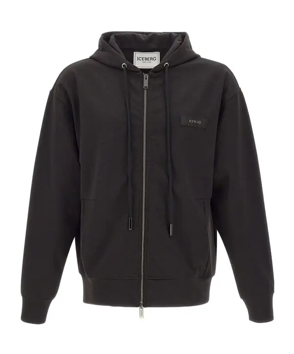 Iceberg Zip-up Logo Hoodie - Black
