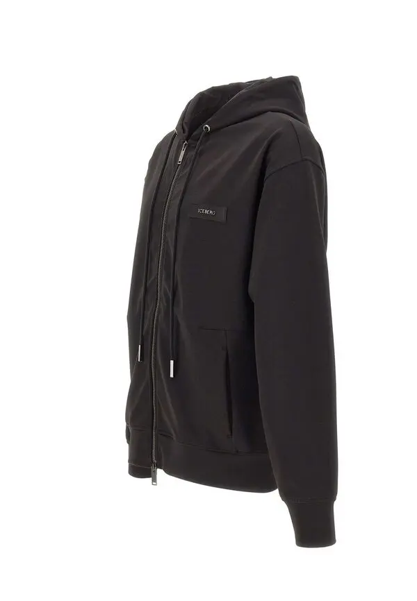 Iceberg Zip-up Logo Hoodie - Black