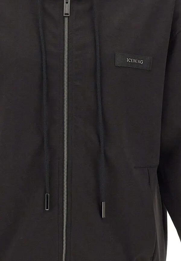 Iceberg Zip-up Logo Hoodie - Black