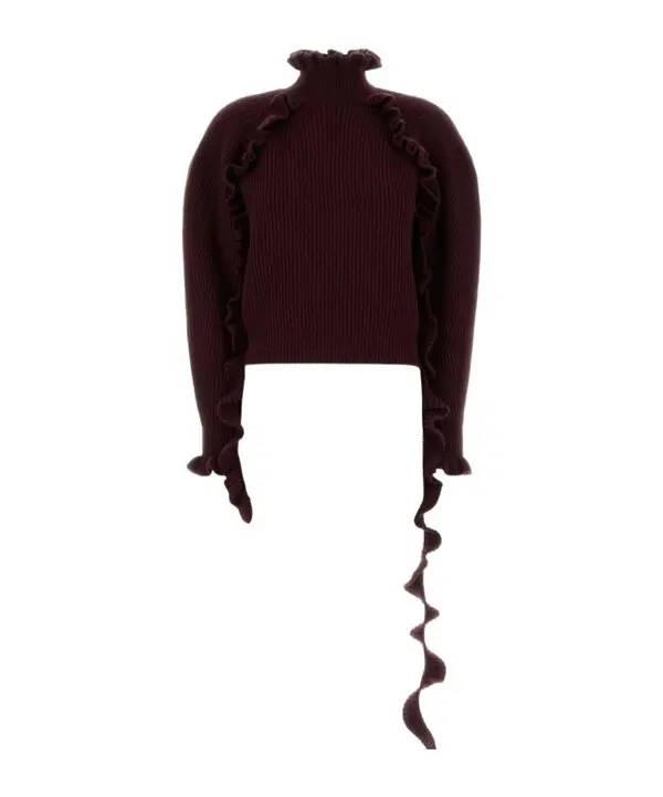 Blumarine Ruffled High-neck Knitted Top - Black