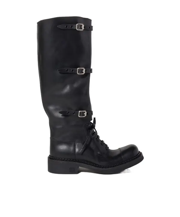 Miu Miu Leather Tall Boots - Black