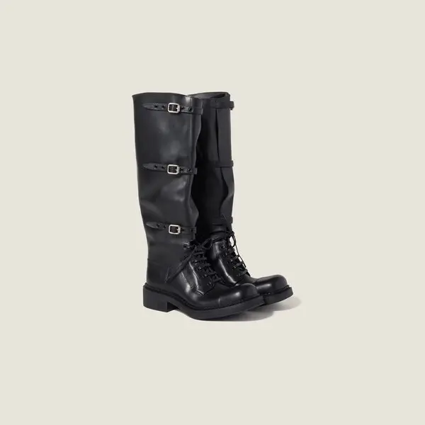 Miu Miu Leather Tall Boots - Black