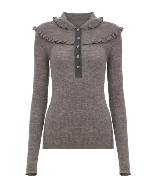Chloé Fitted Knit Henley Shirt - Neutral Grey