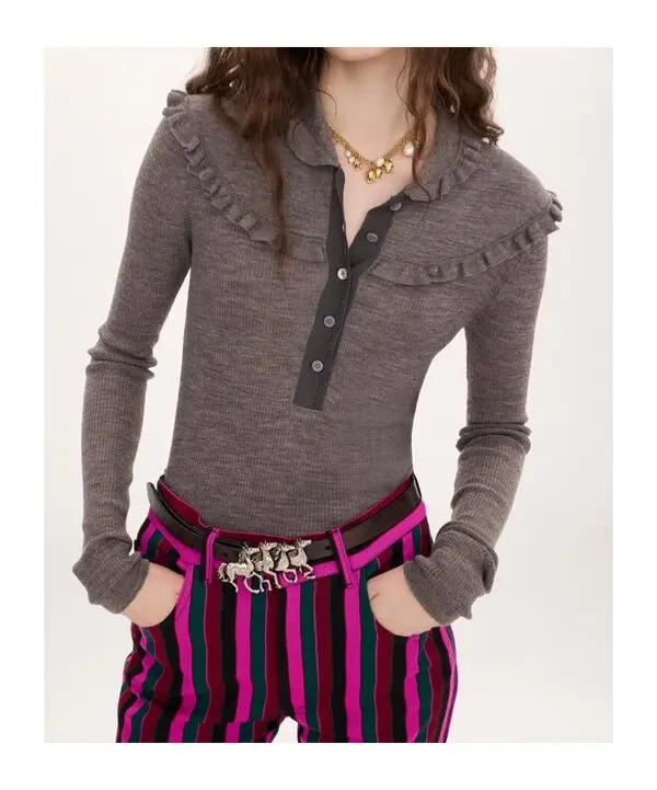 Chloé Fitted Knit Henley Shirt