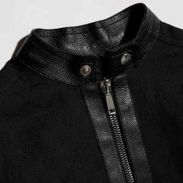 Gucci Gg-jacquard Leather-trim Bomber Jacket