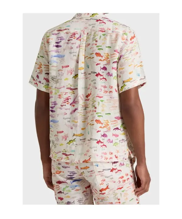 Vilebrequin Hareu Marine Print Bowling Shirt - Beige/pink