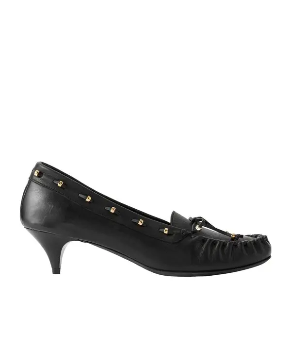 Khaite Whipstitched Textured-leather Pumps - Black