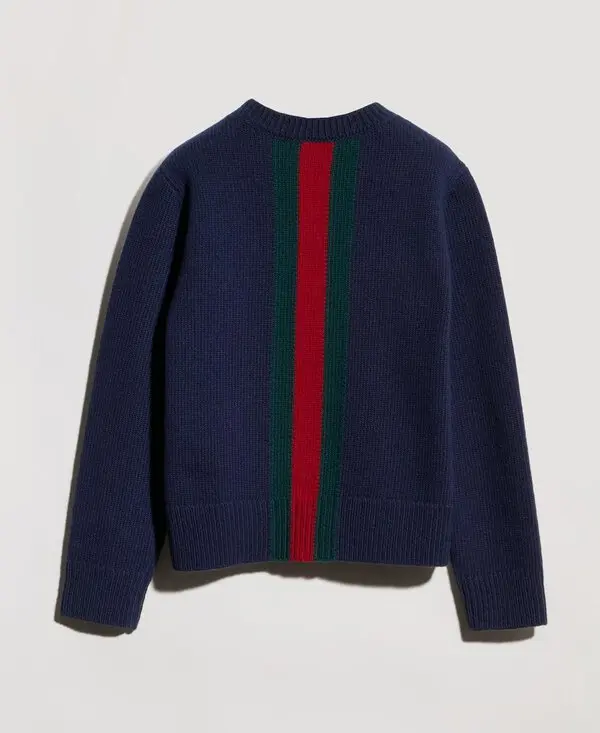 Gucci Web Stripe Wool Sweater - Dark Blue