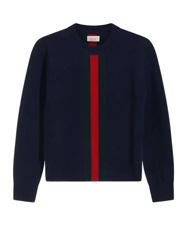 Gucci Web Stripe Wool Sweater - Dark Blue
