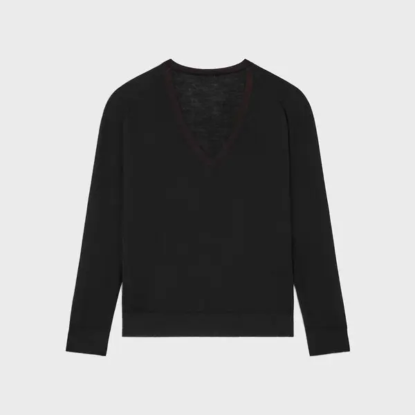 Celine V-neck Sweater In Cashmere - Black/orange