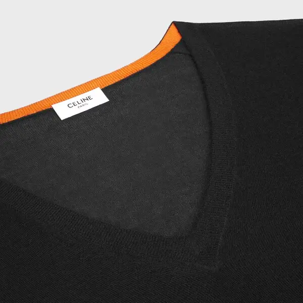 Celine V-neck Sweater In Cashmere - Black/orange