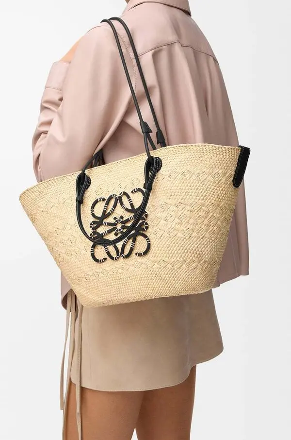 Loewe Medium Anagram Basket Bag In Iraca Palm And Calfskin