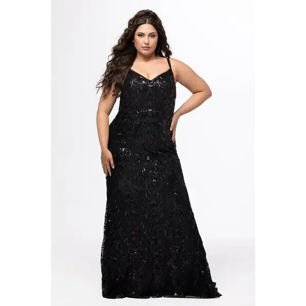SYDNEY'S CLOSET Fitted Stretch Sequin Formal Dress - Black