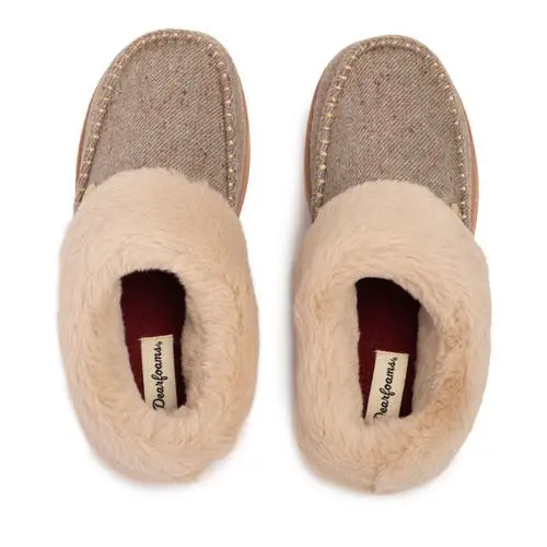 DEARFOAMS Nyla Plaid Moccasin Toe Clog Slippers - Fossil
