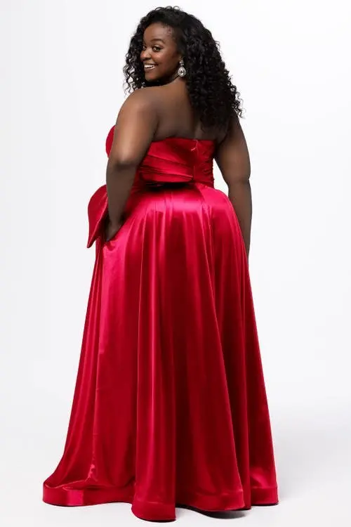 SYDNEY'S CLOSET Satin A-line Curvy Formal Dress With Detachable Bow - Pink