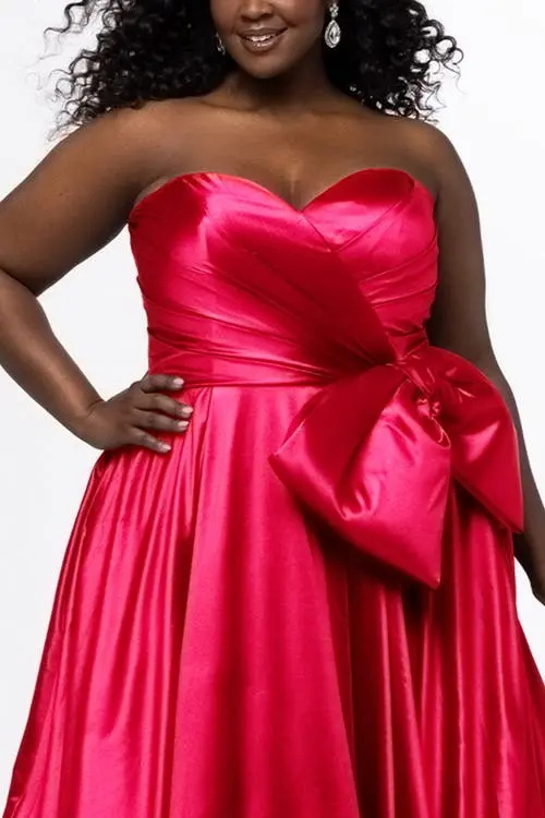 SYDNEY'S CLOSET Satin A-line Curvy Formal Dress With Detachable Bow - Pink