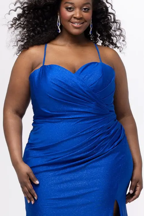 SYDNEY'S CLOSET Fitted Sparkle Stretch Knit Curvy Dress - Sapphire