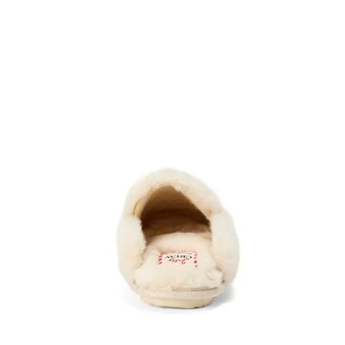 DEARFOAMS Holiday Fur Shaped Tab Scuff Slippers - Creme Brulee