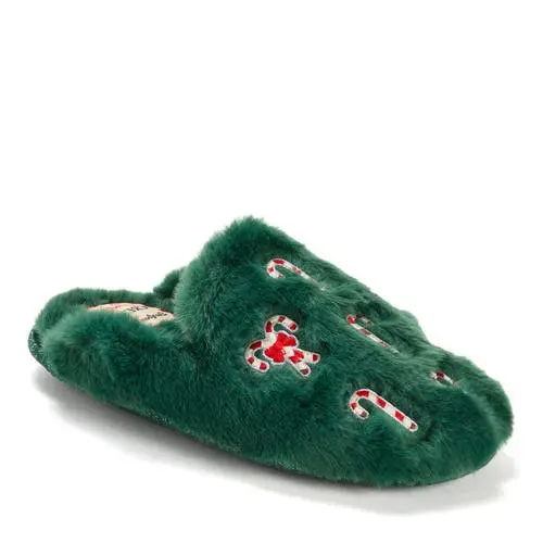 DEARFOAMS Holiday Fur Shaped Tab Scuff Slippers - Spruce