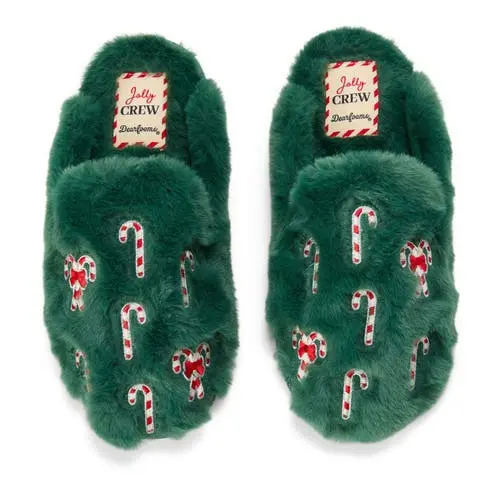 DEARFOAMS Holiday Fur Shaped Tab Scuff Slippers - Spruce