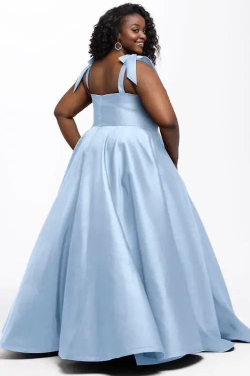 SYDNEY'S CLOSET Satin A-line Formal Gown With Bows - Light Blue