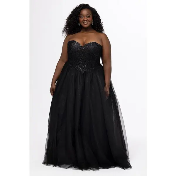 SYDNEY'S CLOSET Curvy Sparkle Formal Ball Gown - Black