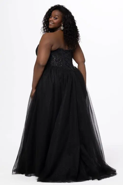 SYDNEY'S CLOSET Curvy Sparkle Formal Ball Gown - Black