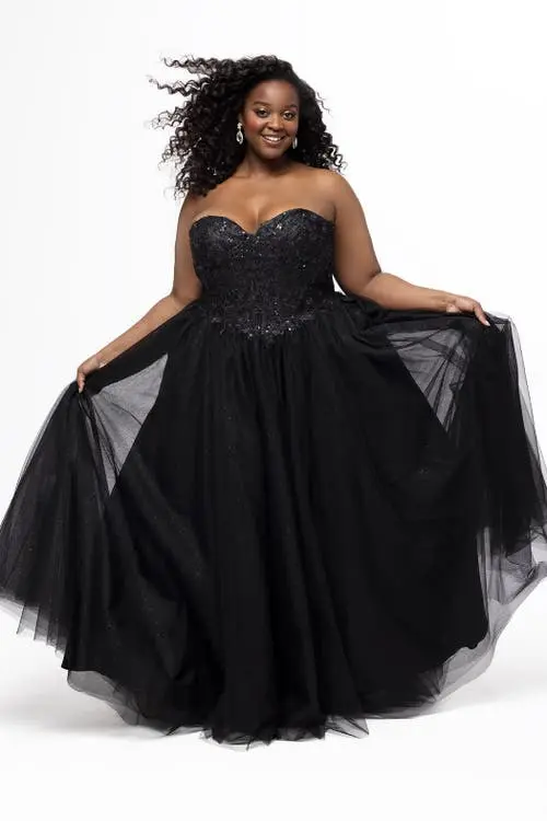 SYDNEY'S CLOSET Curvy Sparkle Formal Ball Gown - Black