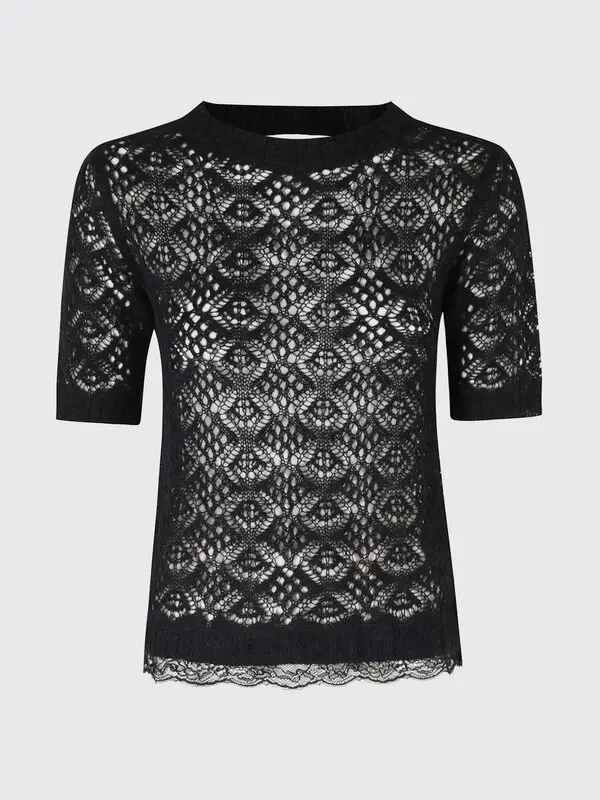 ERMANNO FIRENZE Openwork Knit Viscose Top With Crew Neck