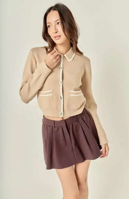 English Factory Scallop Trim Cardigan - Tan/off White