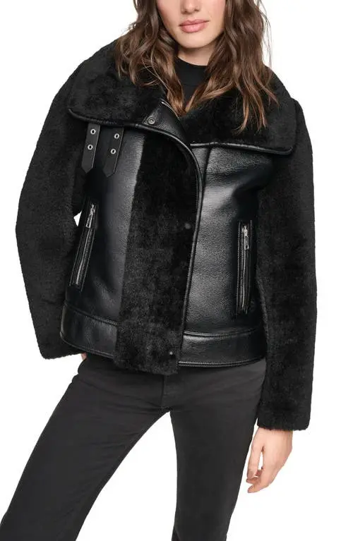 Andrew Marc Kemsley Faux Leather & Faux Shearling Moto Jacket
