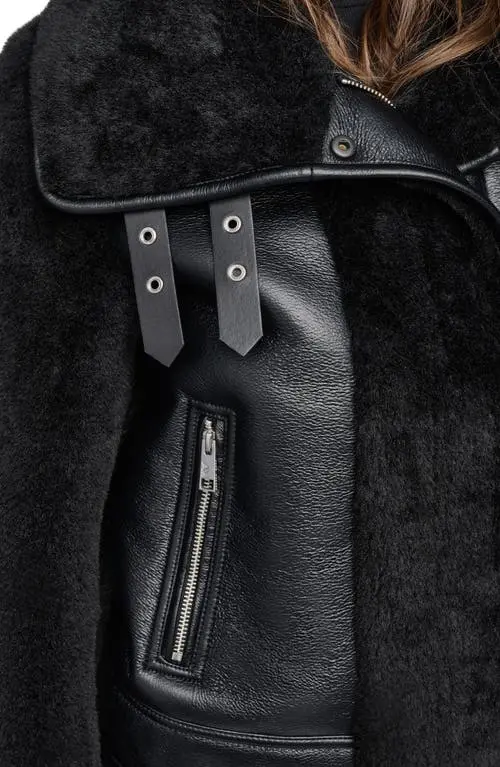 Andrew Marc Kemsley Faux Leather & Faux Shearling Moto Jacket