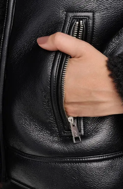 Andrew Marc Kemsley Faux Leather & Faux Shearling Moto Jacket