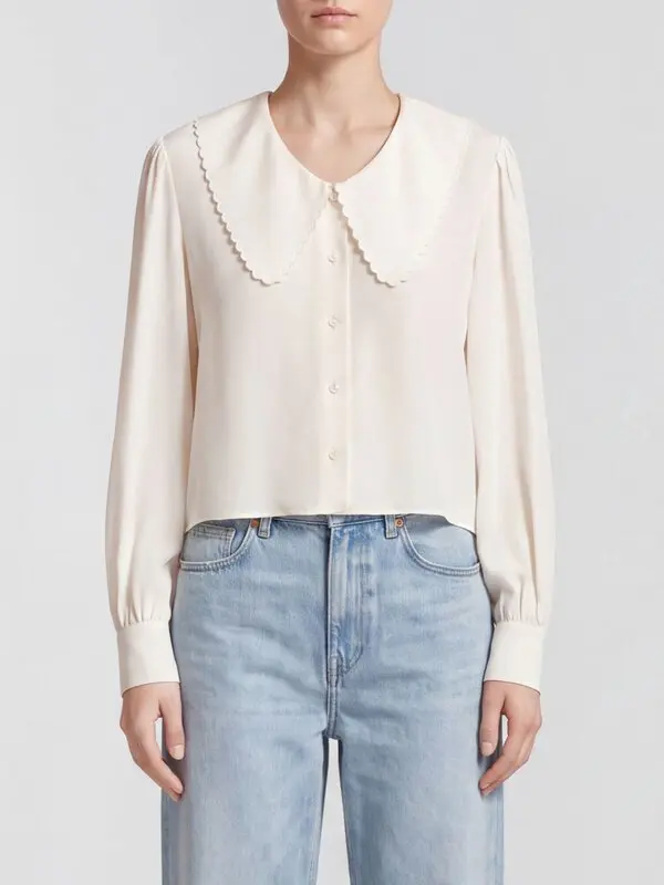 Chloé Pure Silk Sailor Collar Shirt With Gathered Shoulders