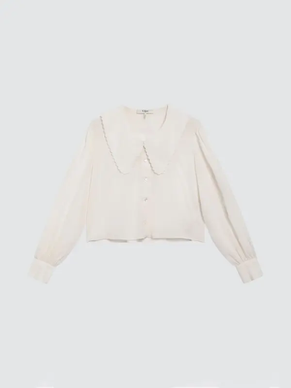 Chloé Pure Silk Sailor Collar Shirt With Gathered Shoulders