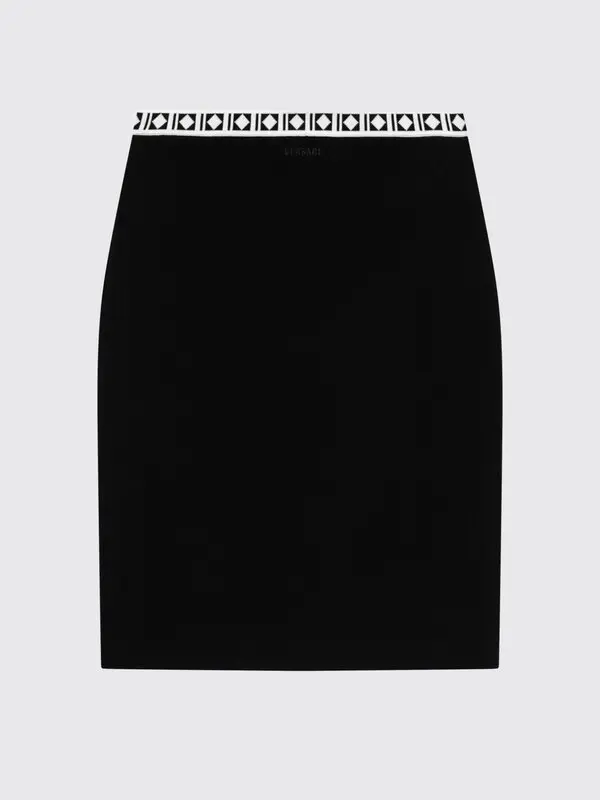 Versace Slim Fit High-waisted Geometric Pencil Midi Skirt - Black
