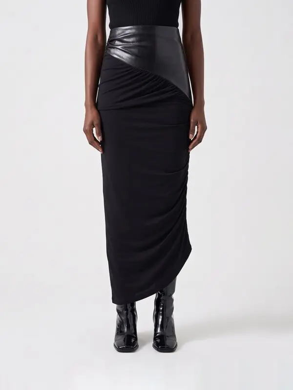 Andamane Draped Asymmetric Hem Midi Pencil Skirt - Black