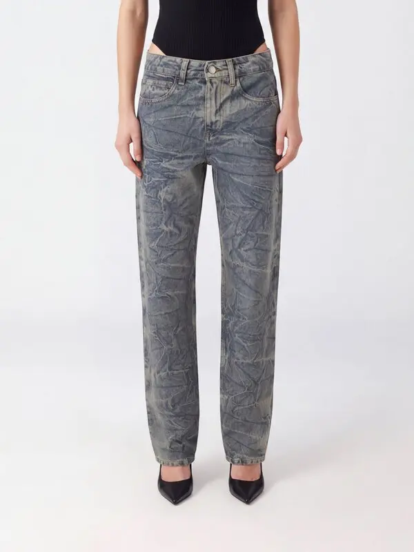 Federica Tosi High-waisted Straight-leg Jeans In Crinkled-effect Denim - Blue