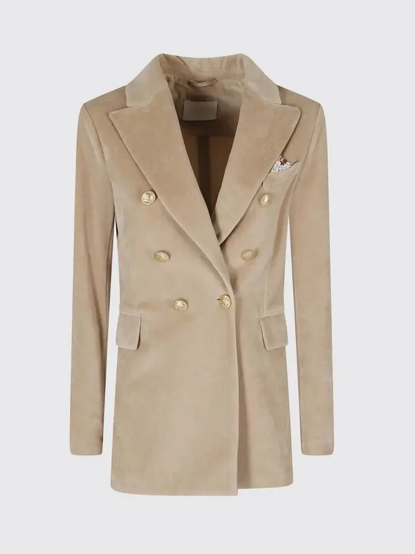 CIRCOLO 1901 Slim Fit Double-breasted Cropped Velvet Blazer - Camel