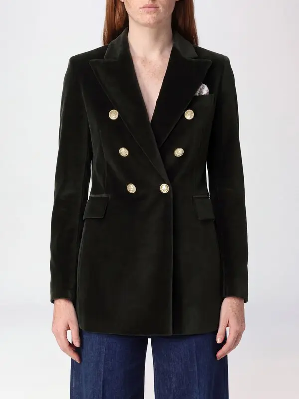 CIRCOLO 1901 Slim Fit Double-breasted Cropped Velvet Blazer - Green