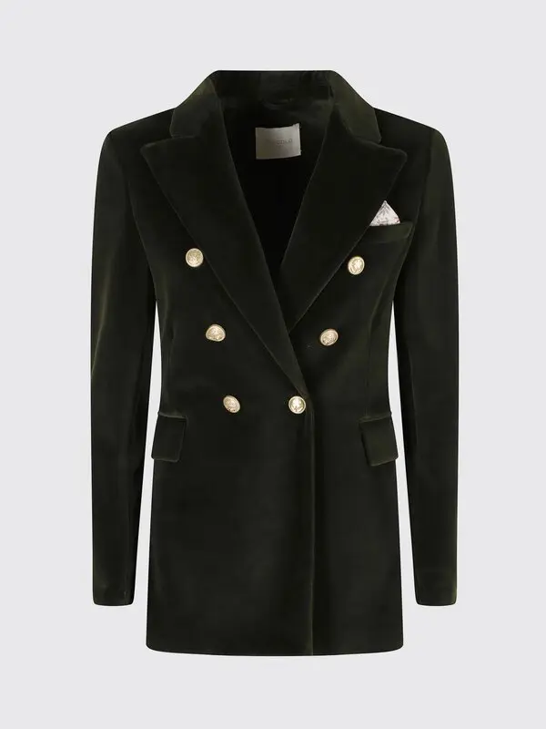 CIRCOLO 1901 Slim Fit Double-breasted Cropped Velvet Blazer - Green