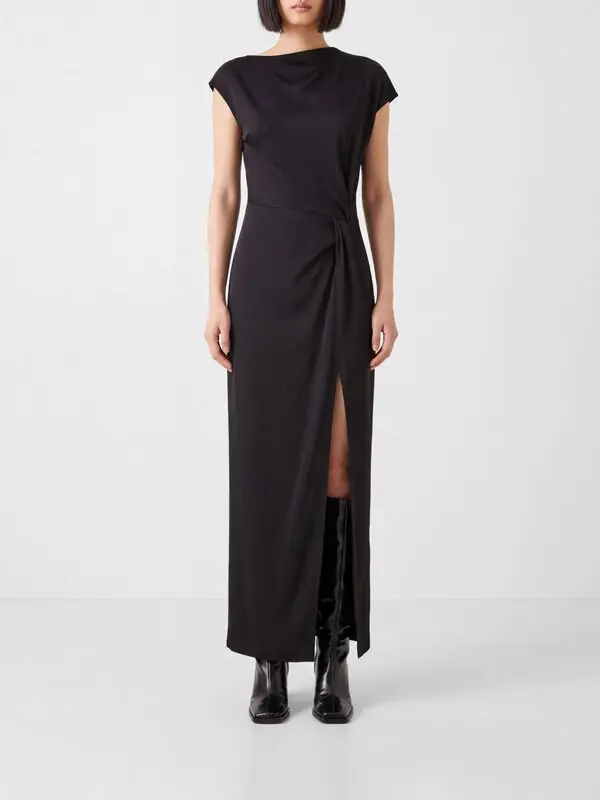 Federica Tosi Draped Asymmetric Satin Midi Evening Dress - Black