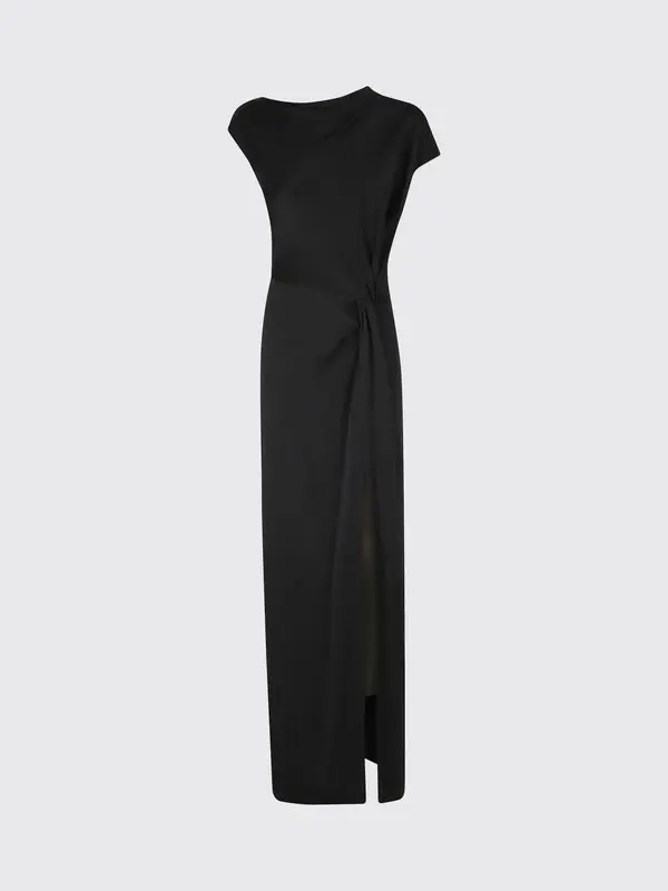Federica Tosi Draped Asymmetric Satin Midi Evening Dress - Black