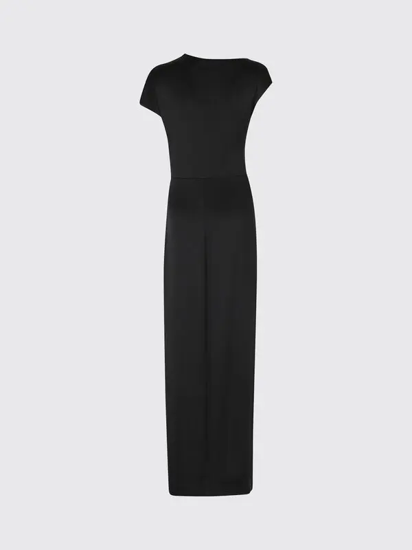 Federica Tosi Draped Asymmetric Satin Midi Evening Dress - Black