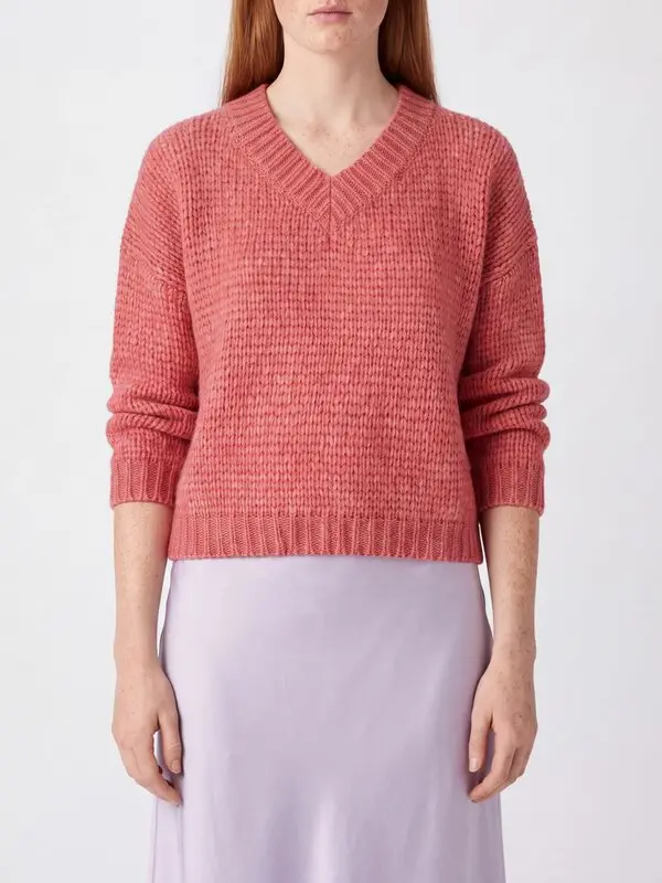 ROBERTO COLLINA V-neck Alpaca And Wool-blend Jumper With Ribbed Trims - Pink